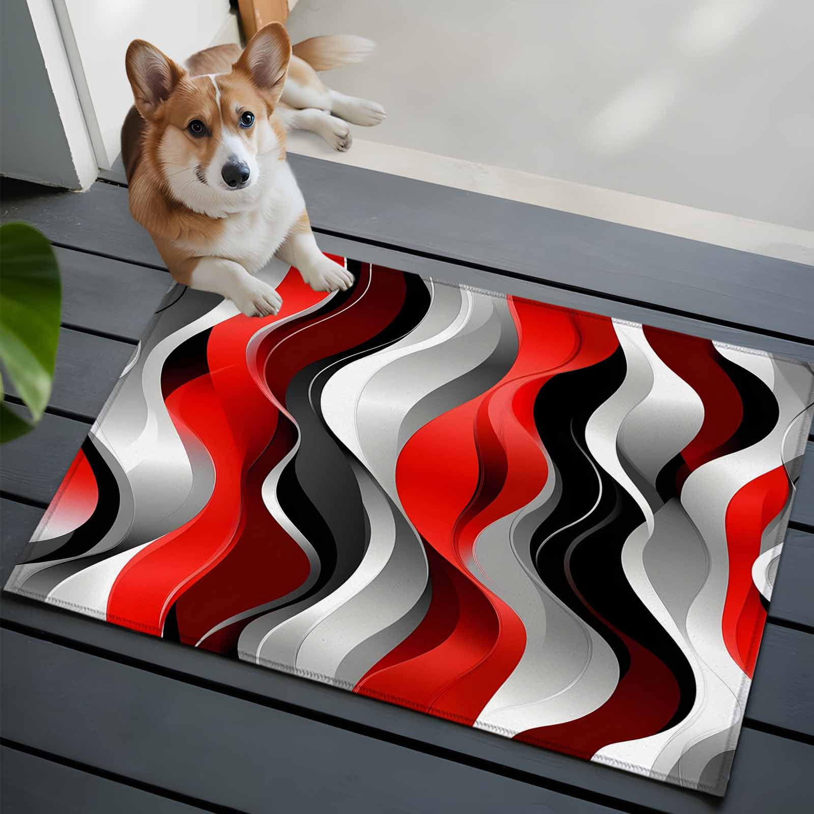 Abstract Wave Line 2x3 Area Rugs for Living Room, Gray Red Black Stripe ...