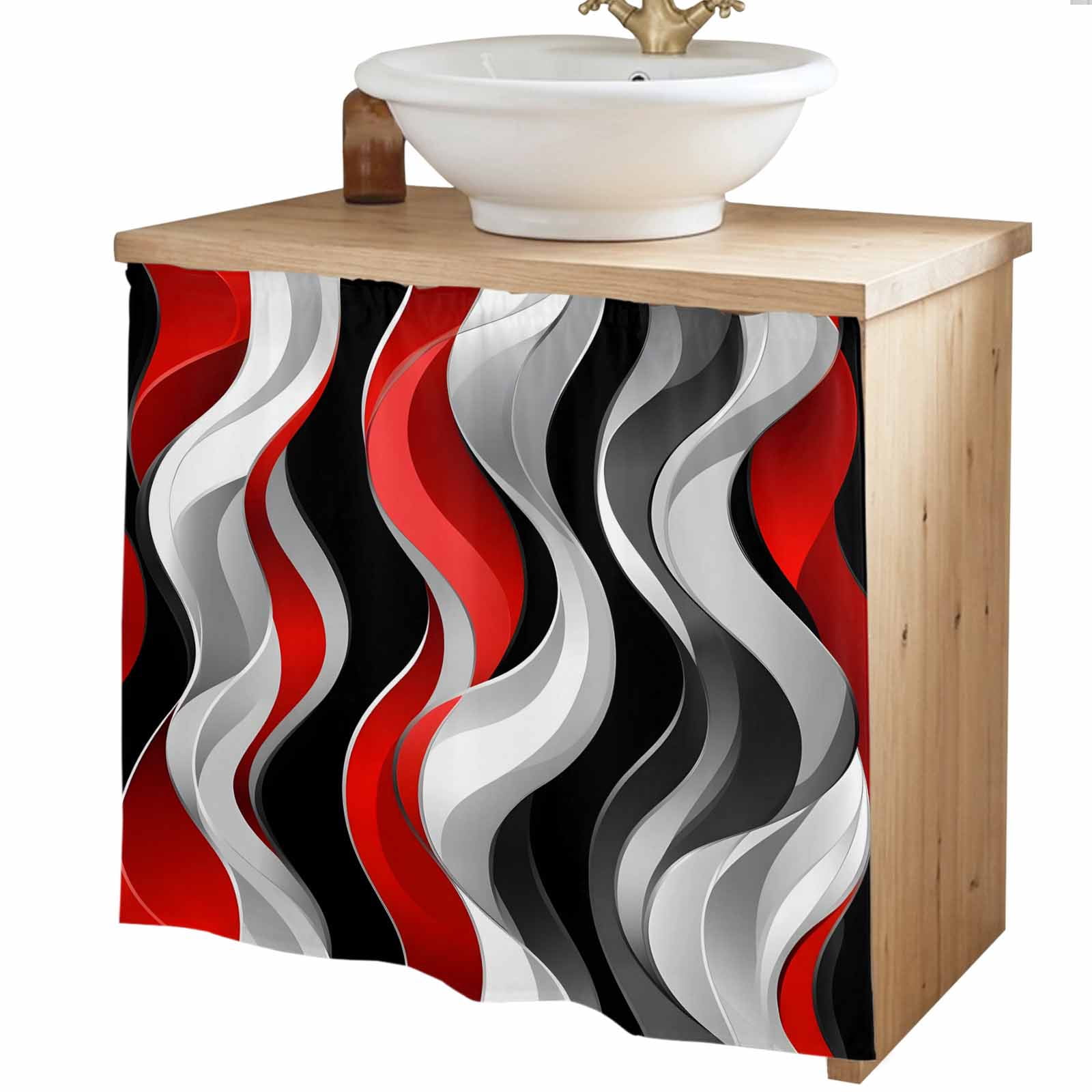 Abstract Wave Line Cabinet Curtains Black Red Gray Stripe Graffiti Sink ...