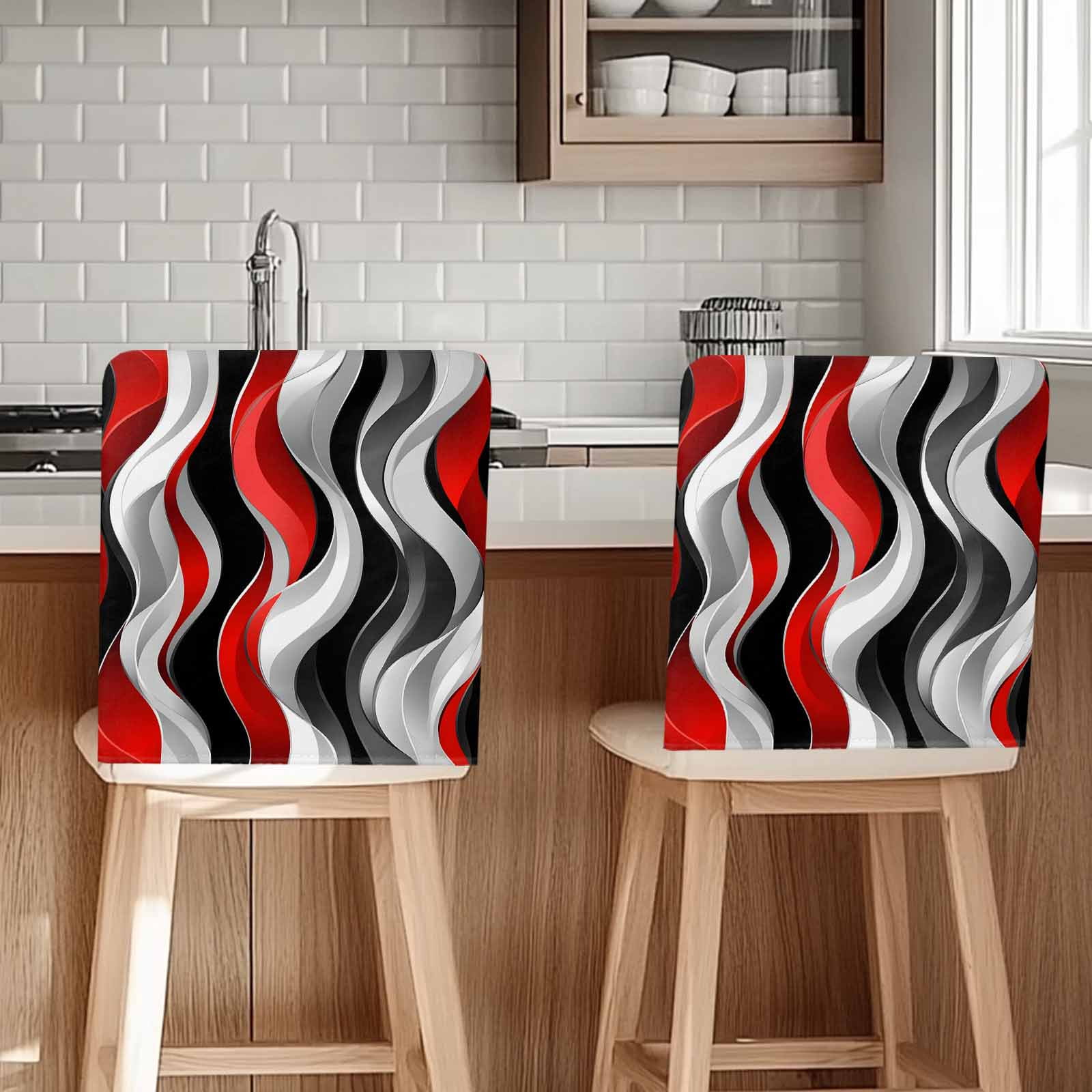 Abstract Wave Line Chair Covers Set of 8 Black Red Gray Stripe Graffiti ...