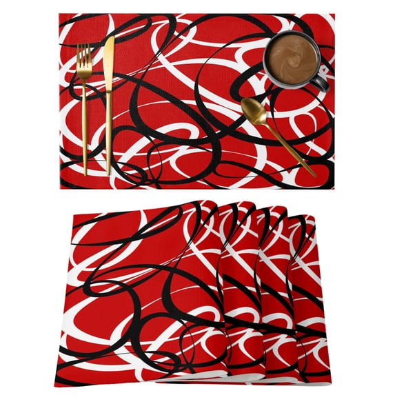 Abstract Wave Line Cotton Linen Placemats Set of 1, Black White Red ...