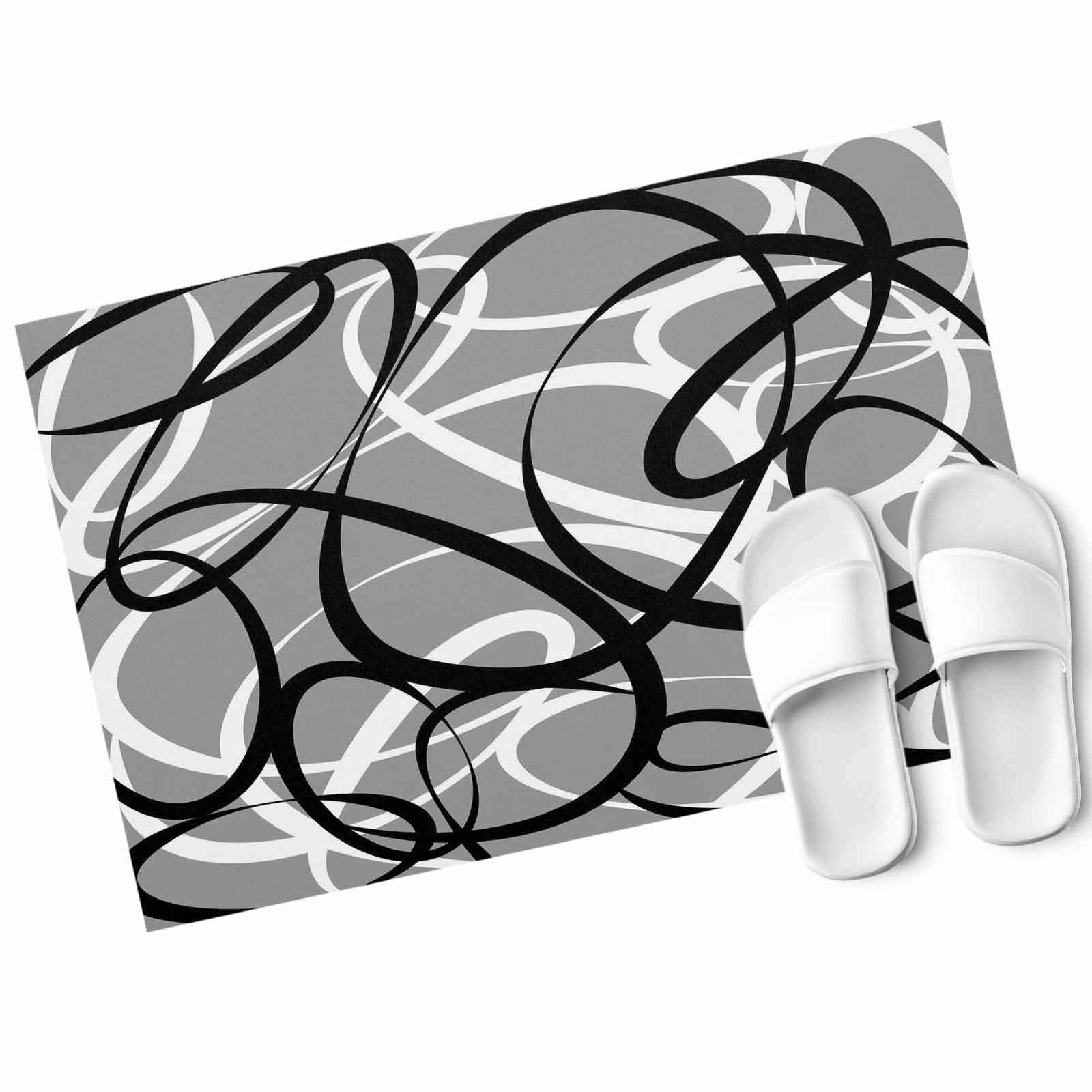 Abstract Wave Line Door Mat Black White Grey Geometric Stripe Modern ...