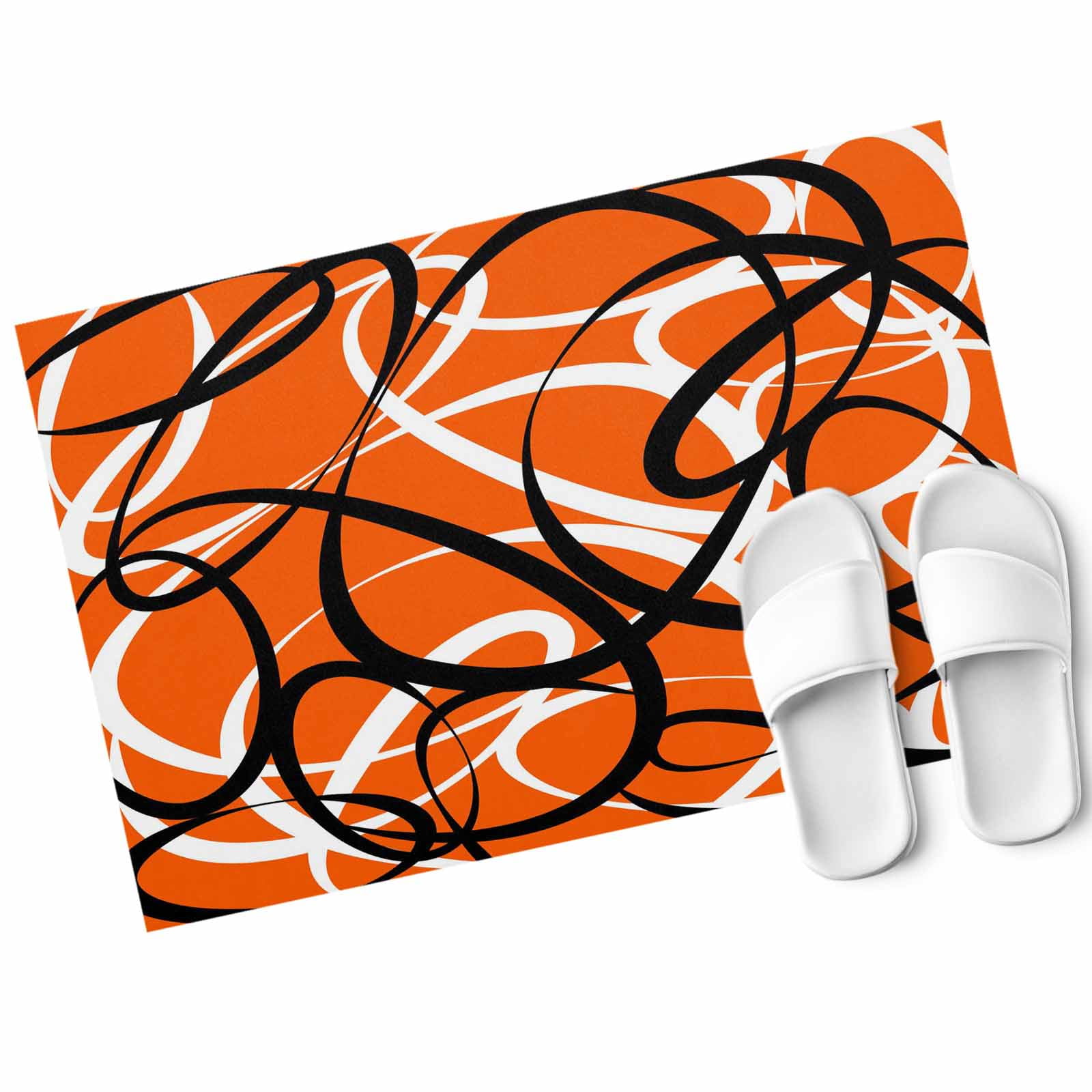Abstract Wave Line Door Mat Black White Orange Geometric Stripe Modern ...