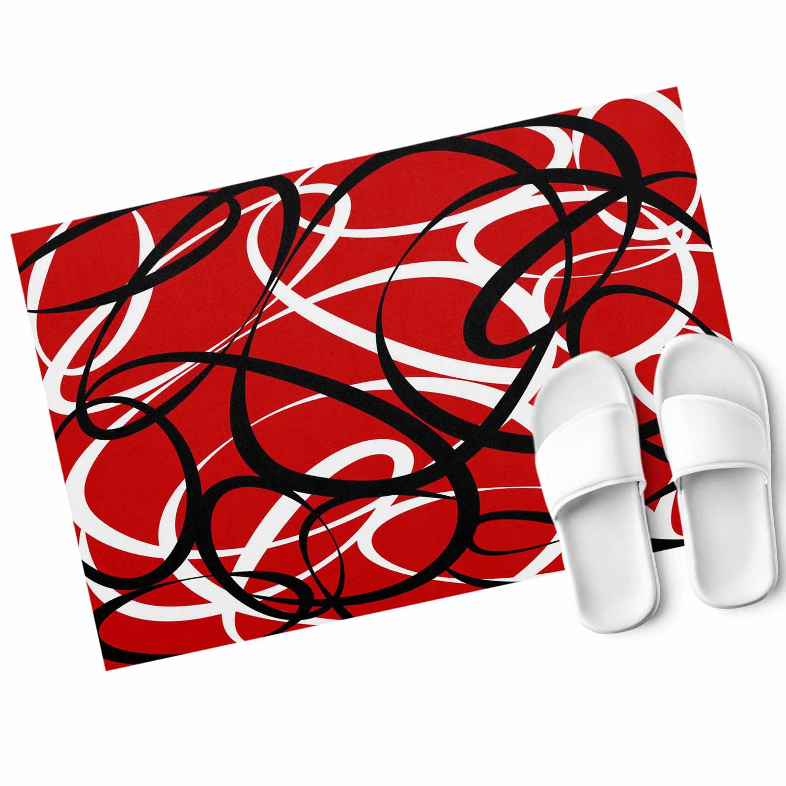 Abstract Wave Line Door Mat Black White Red Geometric Stripe Modern Non ...