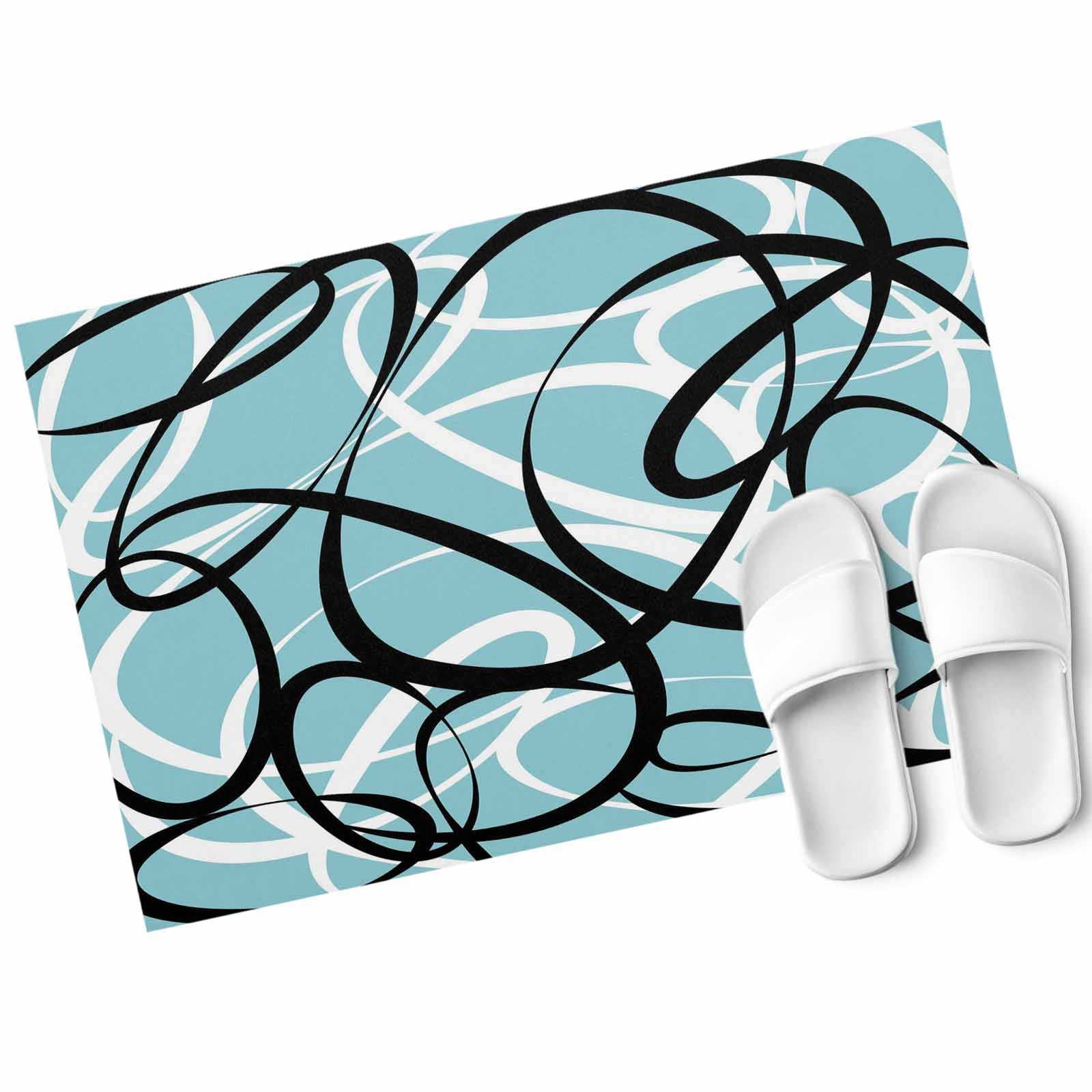Abstract Wave Line Door Mat Black White Teal Geometric Stripe Modern ...