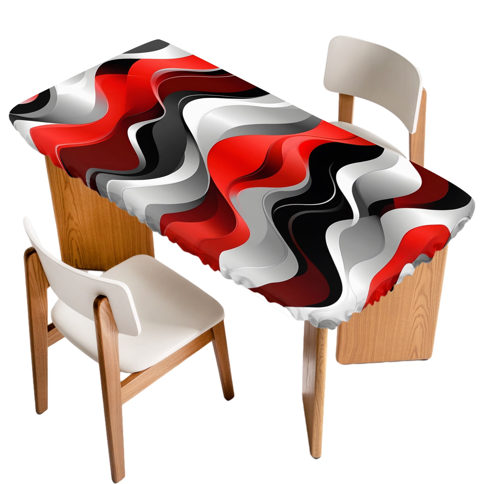 Abstract Wave Line Fitted Rectangle Tablecloth 30" x 60" Gray Red Black ...