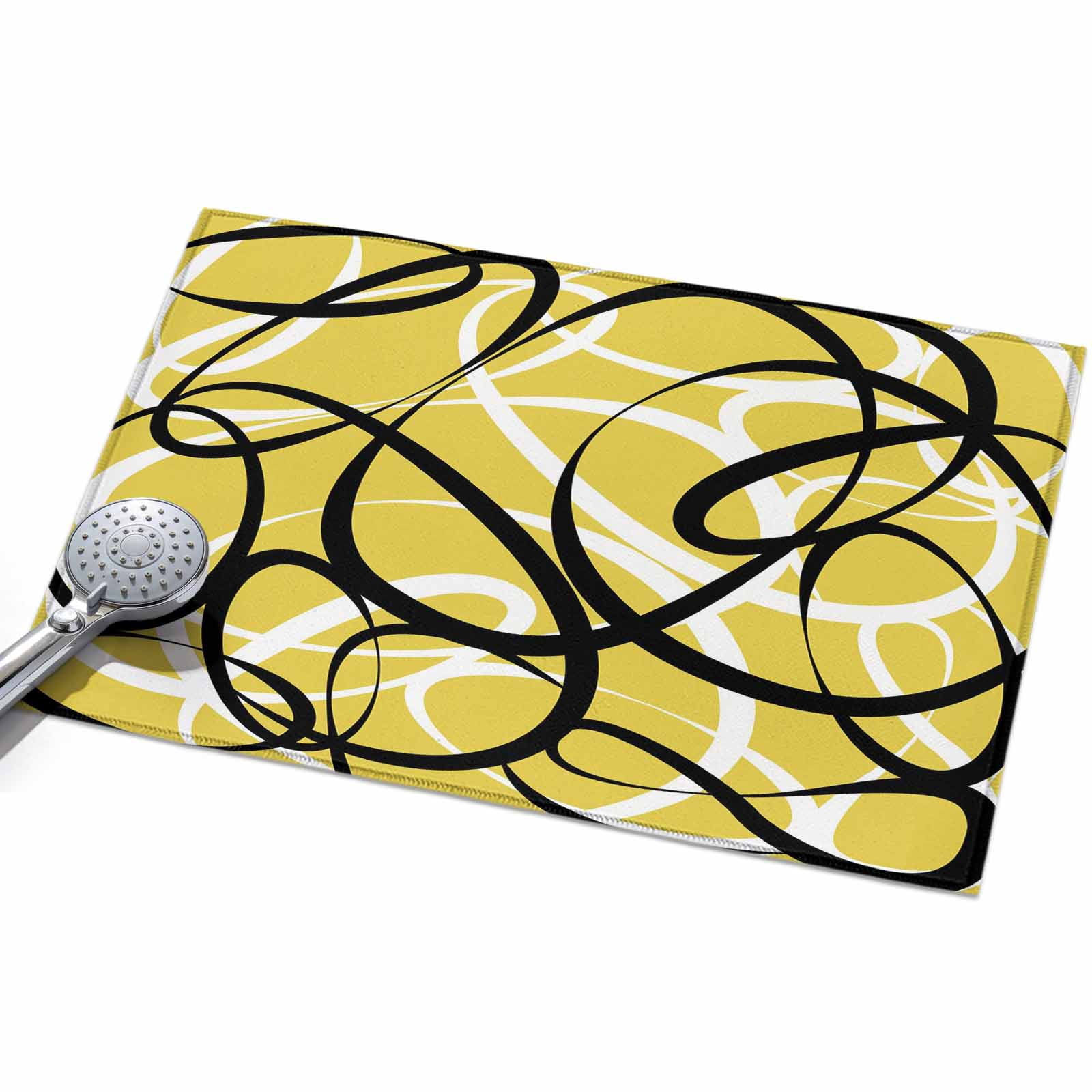 Abstract Wave Line Front Door Rugs 2x3ft Black White Yellow Geometric ...