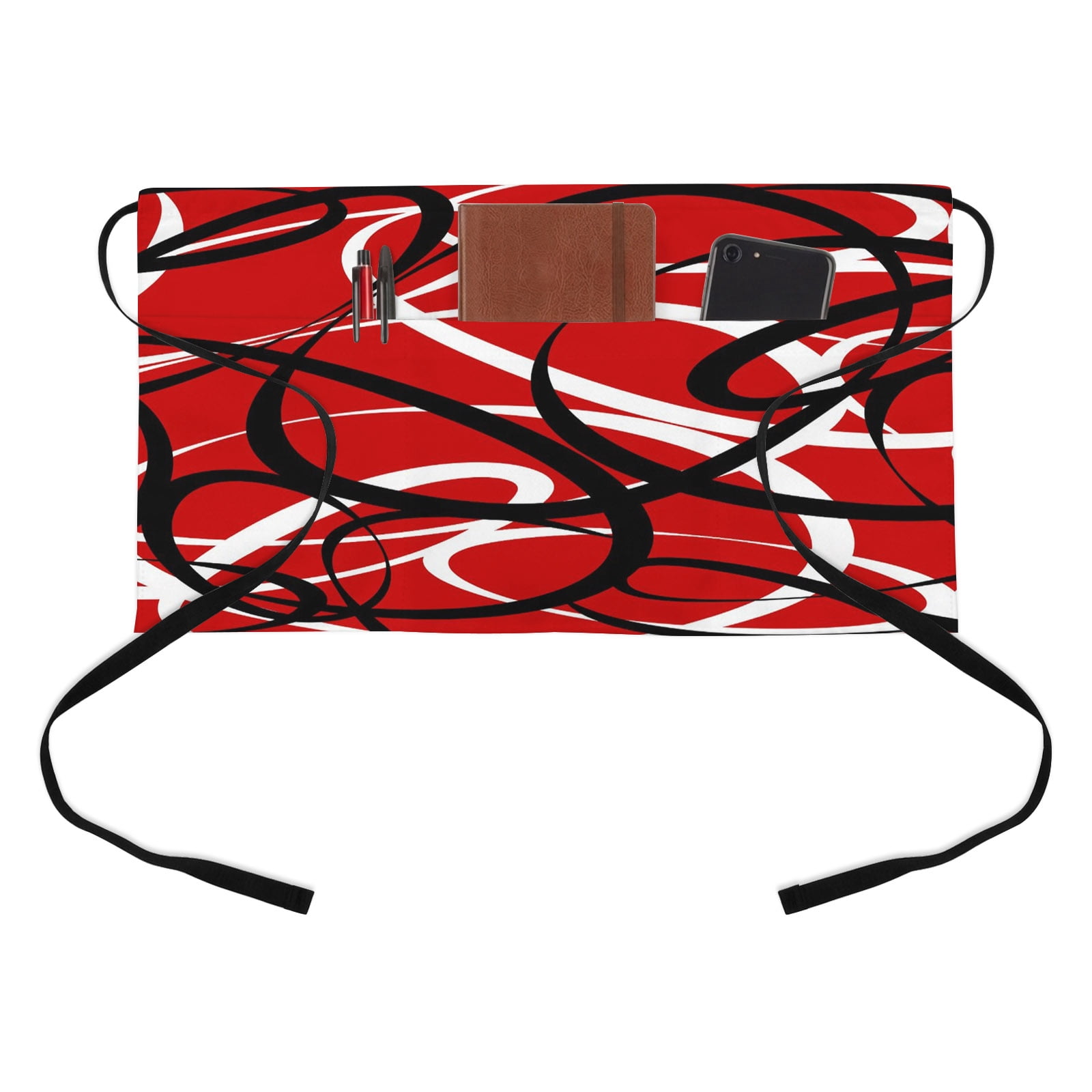 Abstract Wave Line Half Waist Apron Black White Red Geometric Stripe ...