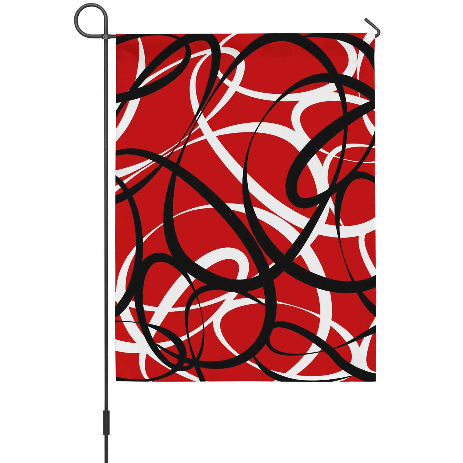 Abstract Wave Line House Flag 28 x 40 Inches, Black White Red Geometric ...