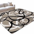 Abstract Wave Line Large Area Rugs 5x8ft Black White Brown Geometric ...
