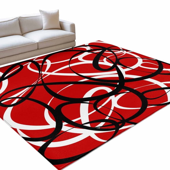 Abstract Wave Line Large Area Rugs 6x9ft Black White Red Geometric ...