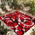 Abstract Wave Line Outdoor Rug, Black White Red Geometric Stripe Modern ...