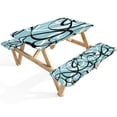 Abstract Wave Line Picnic Table Cover with Bench Covers Black White ...