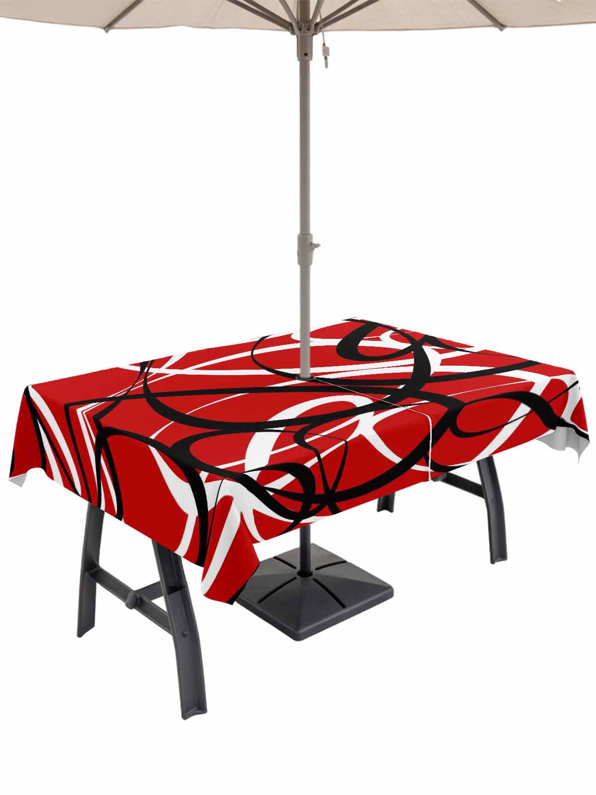 Abstract Wave Line Rectangle Outdoor Tablecloth with Umbrella Hole ...