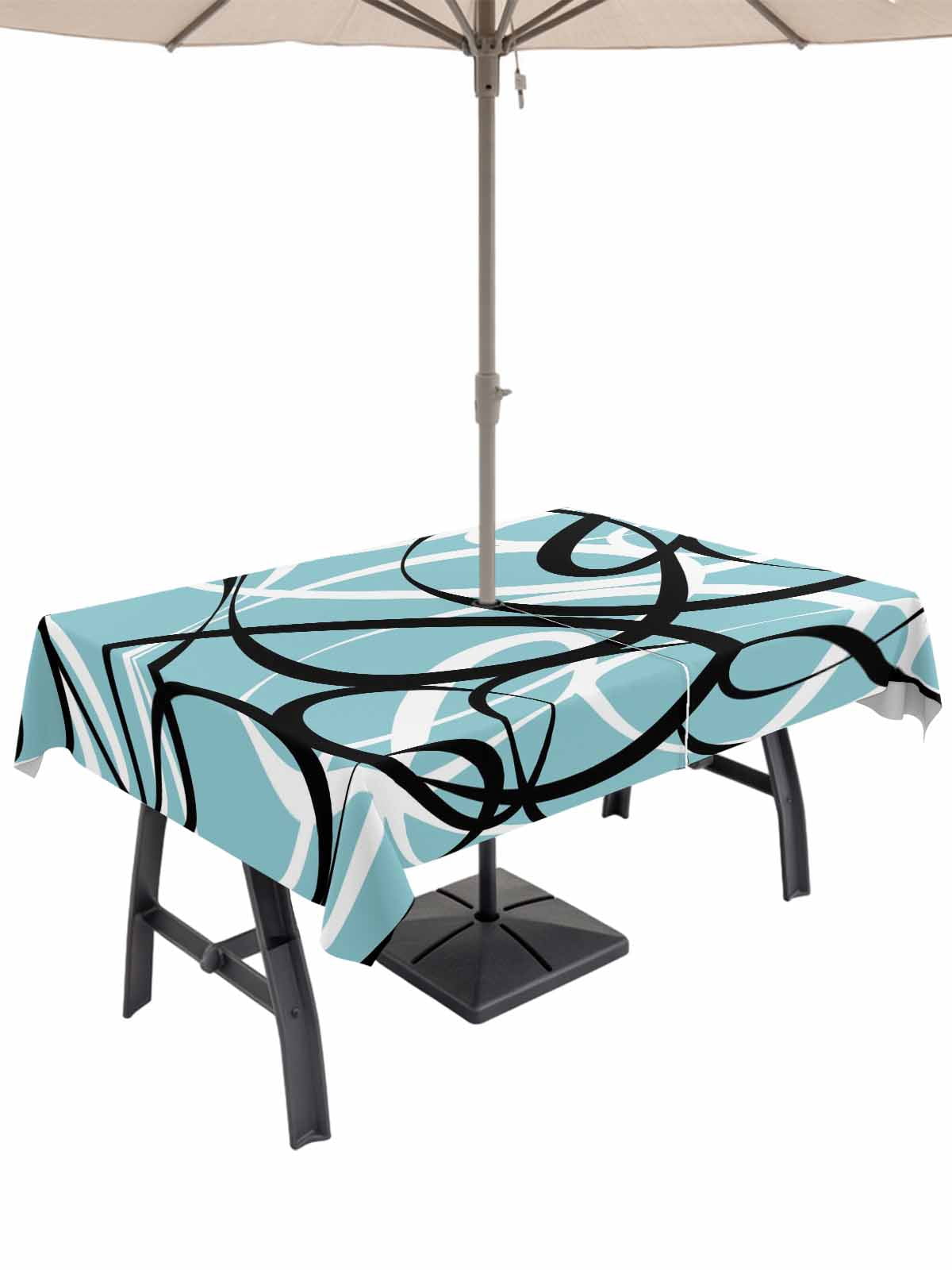 Abstract Wave Line Rectangle Outdoor Tablecloth with Umbrella Hole ...