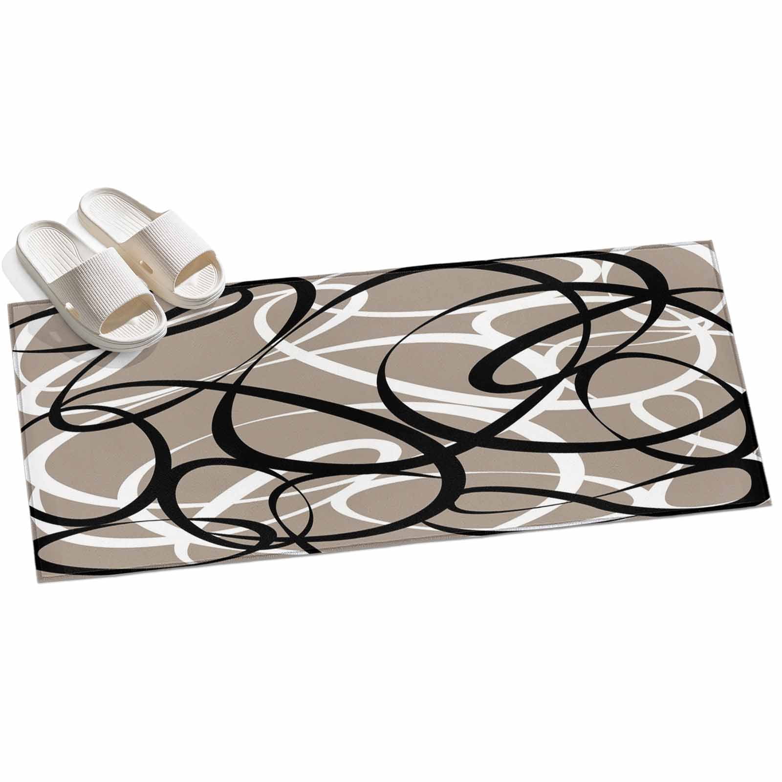 Abstract Wave Line Runner Rugs 2x6ft Black White Brown Geometric Stripe ...