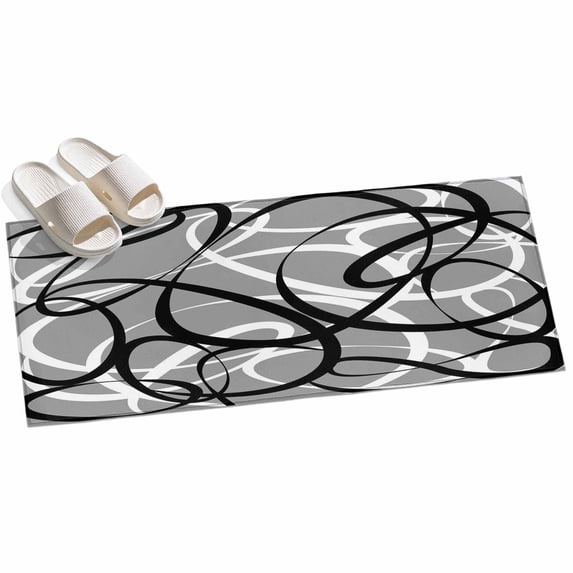 Abstract Wave Line Runner Rugs 2x6ft Black White Grey Geometric Stripe ...