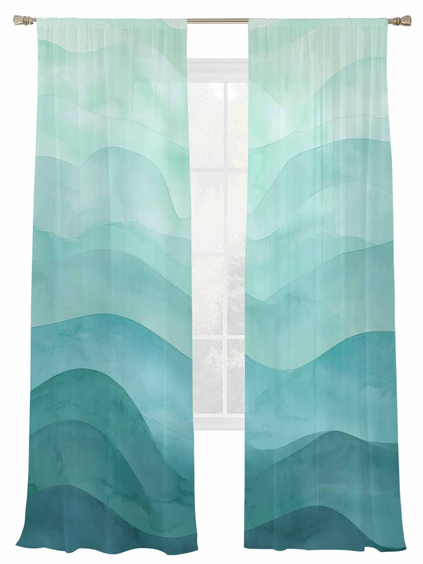 Abstract Wave Line Sheer Curtains 84 inches Long 2 Panels Set Modern ...