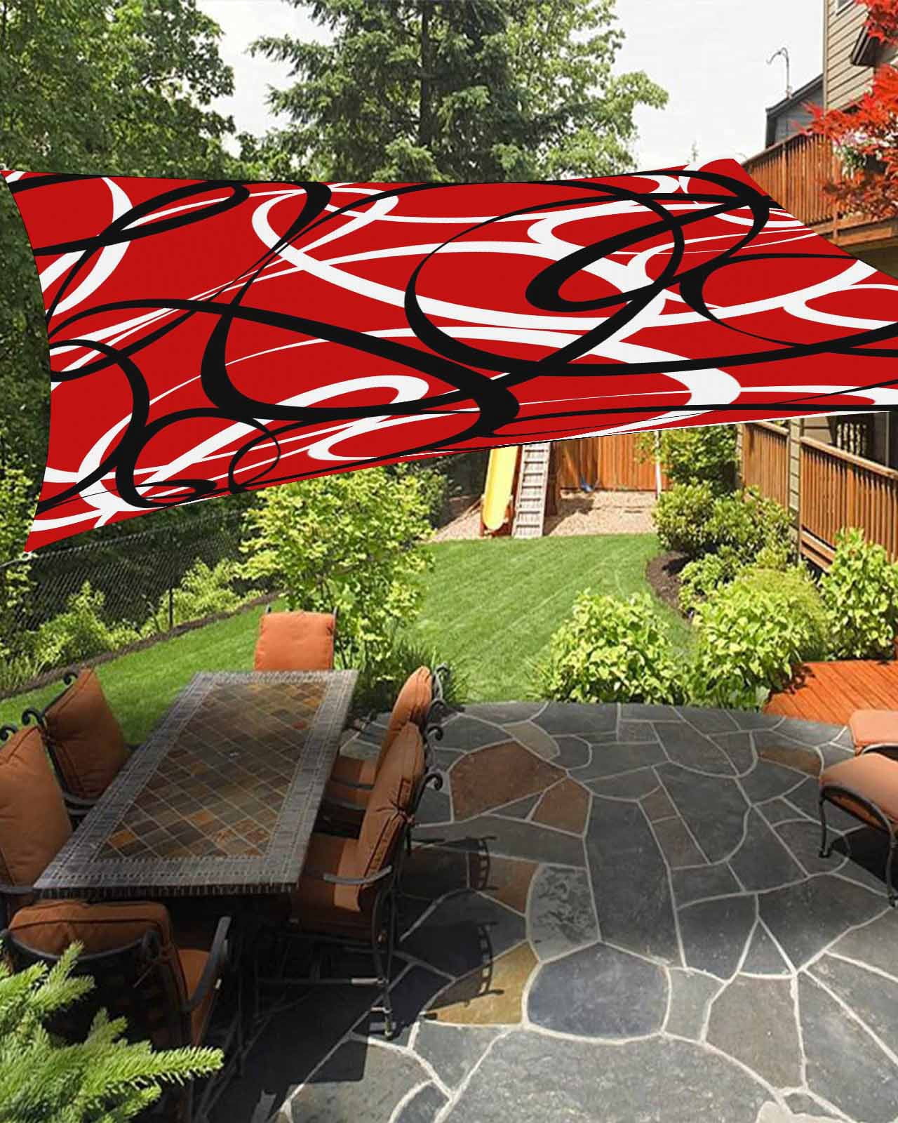 Abstract Wave Line Sun Shade Sail 6.5'X10' Black White Red Geometric ...