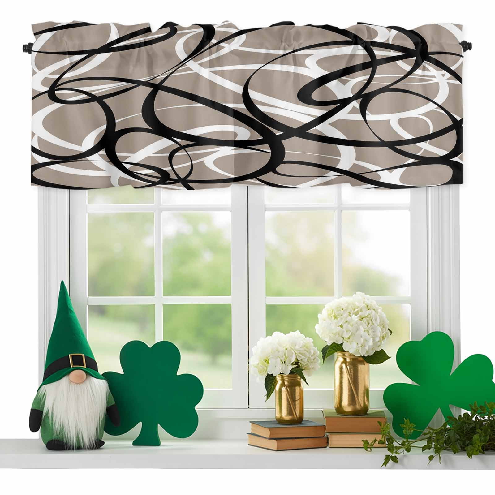 Abstract Wave Line Valances for Windows, Black White Brown Geometric ...