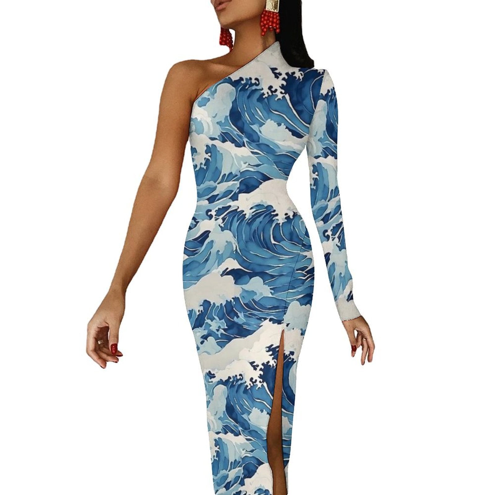 Abstract Wave Of Sea Maxi Dress One Shoulder Party Bodycon Dresses ...