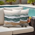 Abstract Wave Outdoor Throw Pillow Covers Set of 2, Lines Green White ...