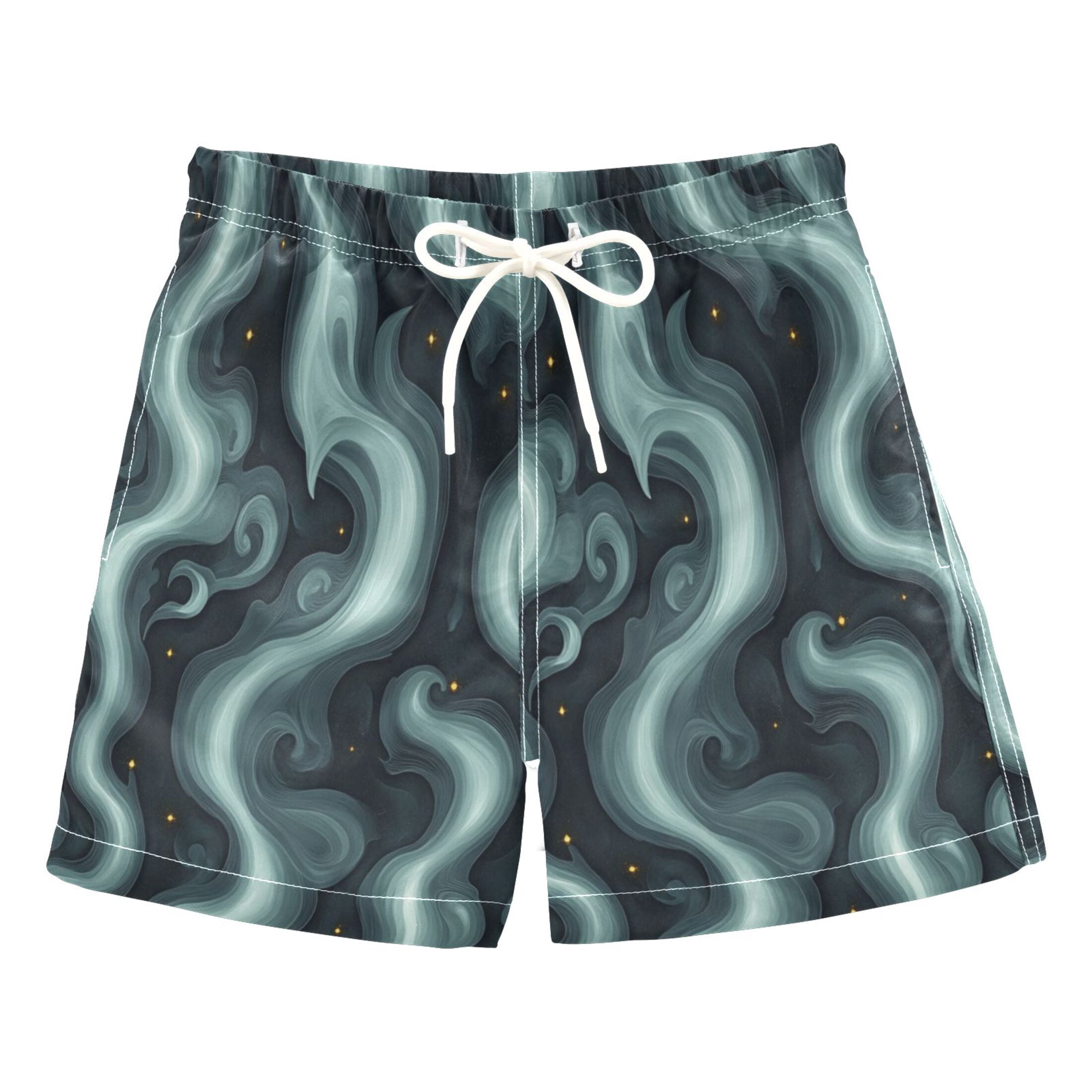 Abstract Wave Pattern Design Boys' Swim Trunks Beach Pool Shorts Quick ...