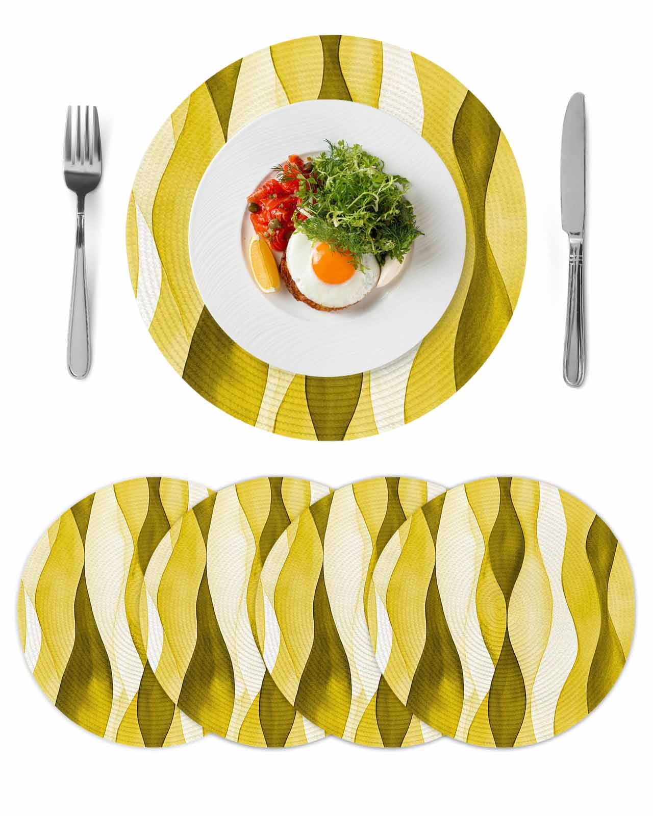 Abstract Wave Pattern Texture Round Table Placemats set of 4, Yellow ...