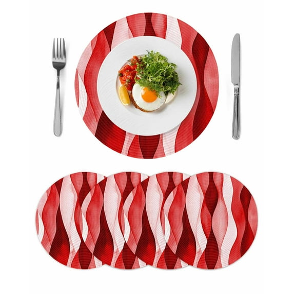 Abstract Wave Pattern Texture Round Table Placemats set of 4, Red ...