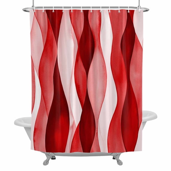 Abstract Wave Pattern Texture Shower Curtain Set with Hooks, Red ...