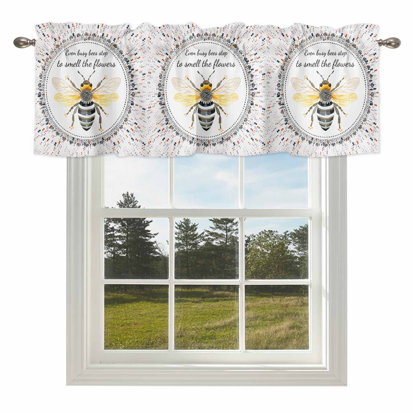 Abstract Wave Point Bee Texts Valances for Windows Wild Animal Honeybee ...