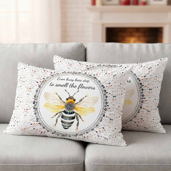 Abstract Wave Point Bee Texts Waterproof Throw Pillow Covers Set of 2 ...