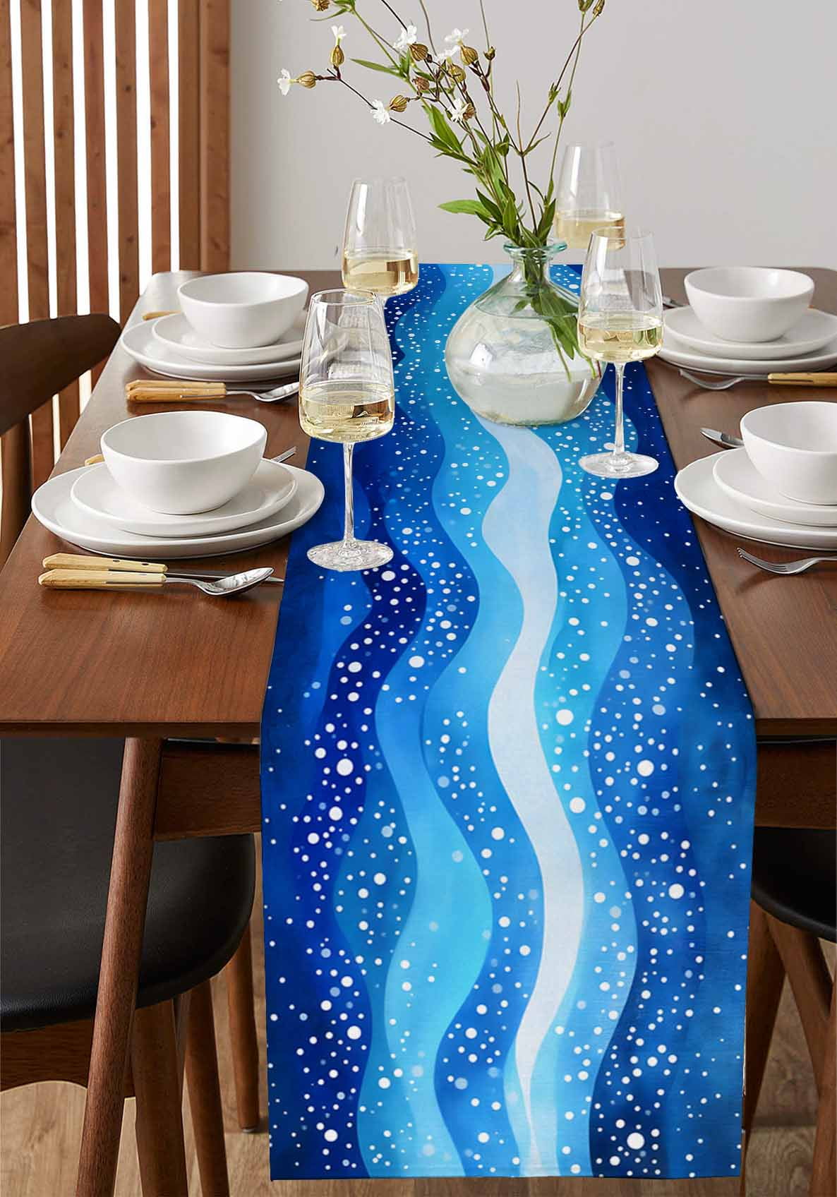 Abstract Wave Point Table Runner 13x72in Non-Slip Cotton Linen Table ...