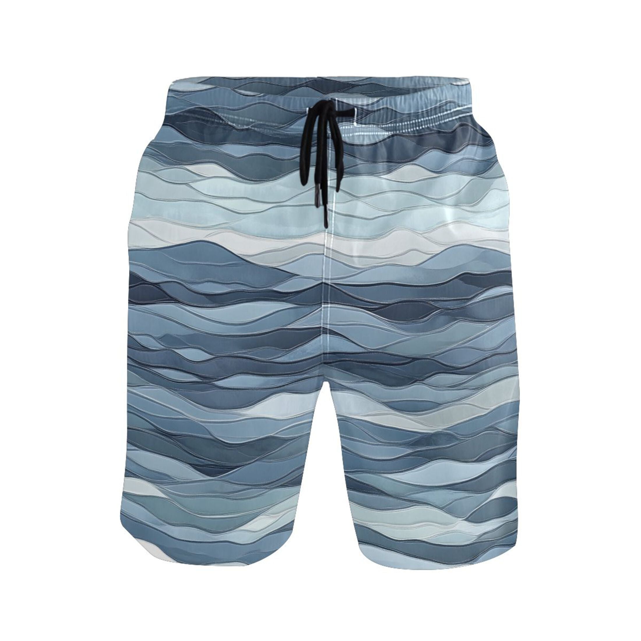 Abstract Wave Shapes Pattern Large Size Men's Quick Dry Beach Shorts ...