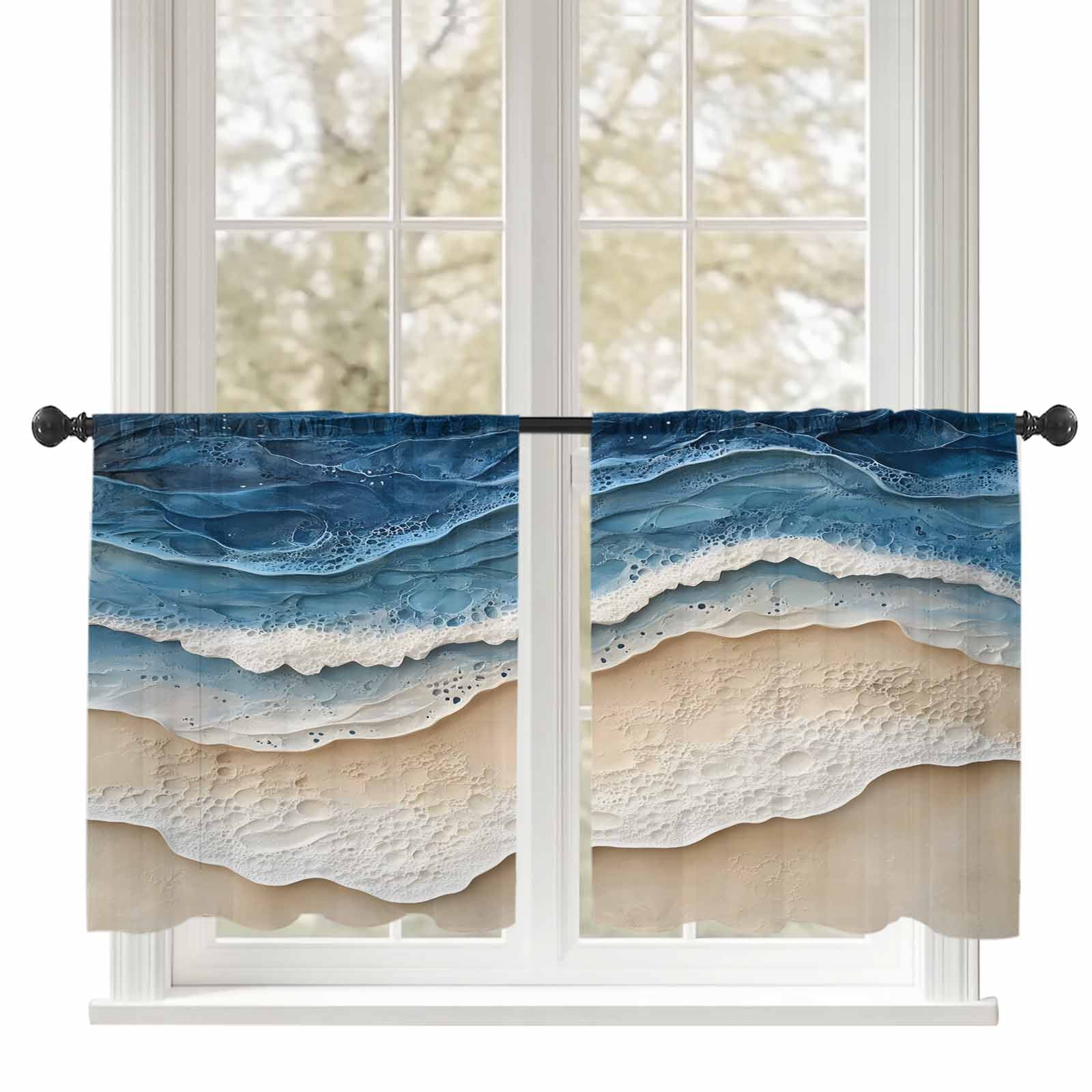 Abstract Wave Sheer Curtains 45 inches Long 2 Panels Set Texture Blue ...