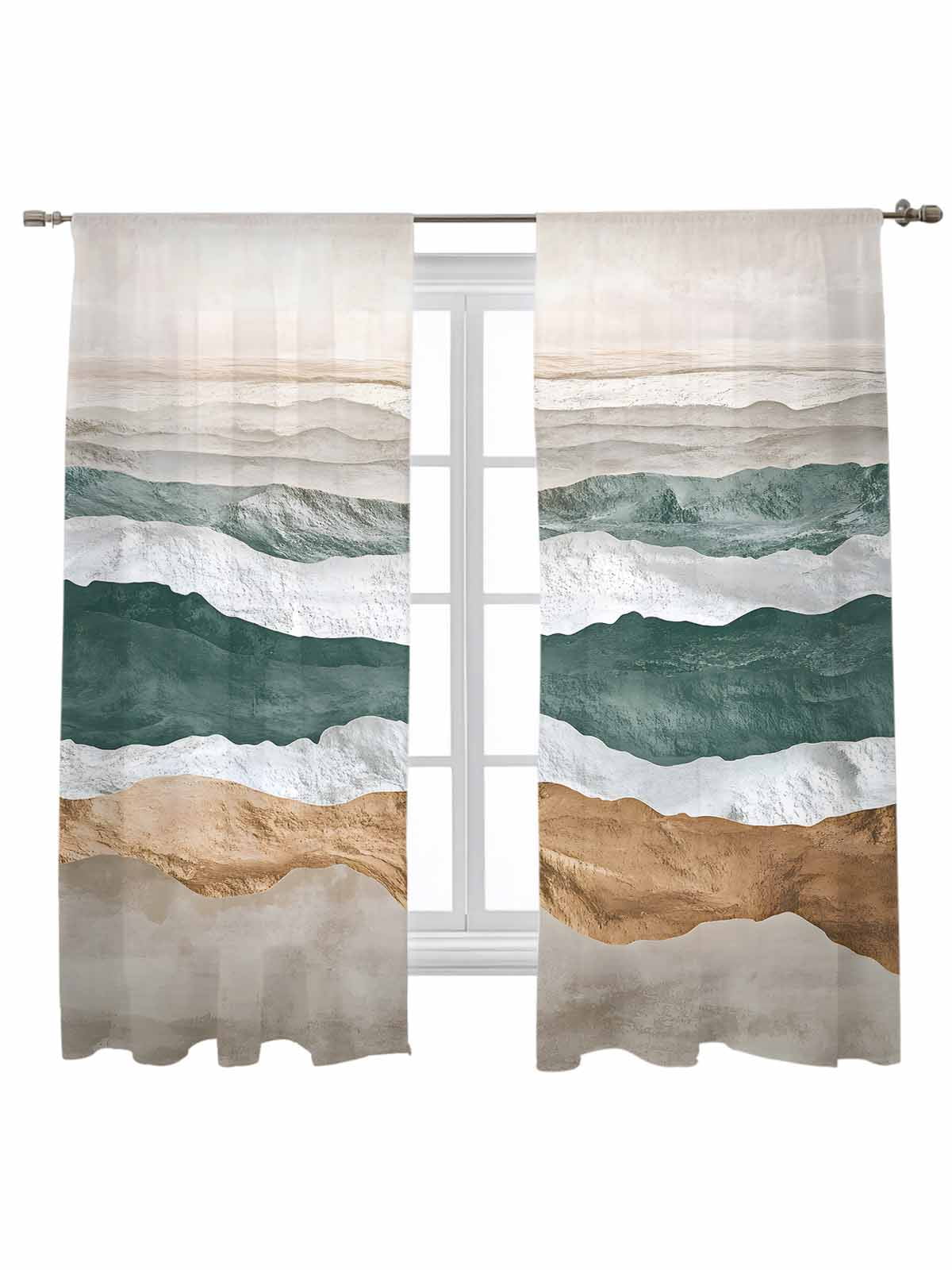 Abstract Wave Sheer Curtains 72 inches Long 2 Panels Set Lines Green ...