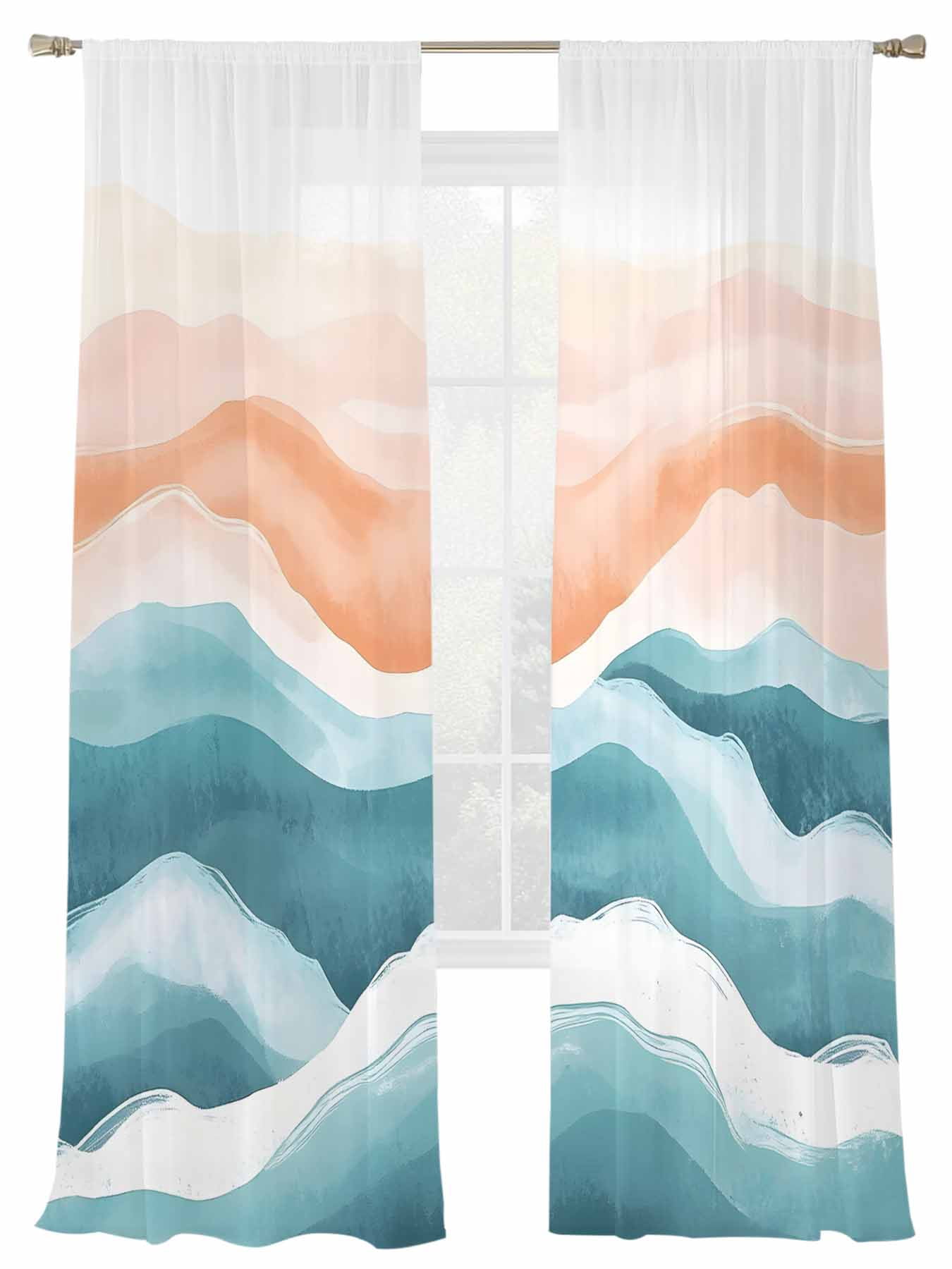 Abstract Wave Sheer Curtains for Living Room Bedroom, Light-filtering ...