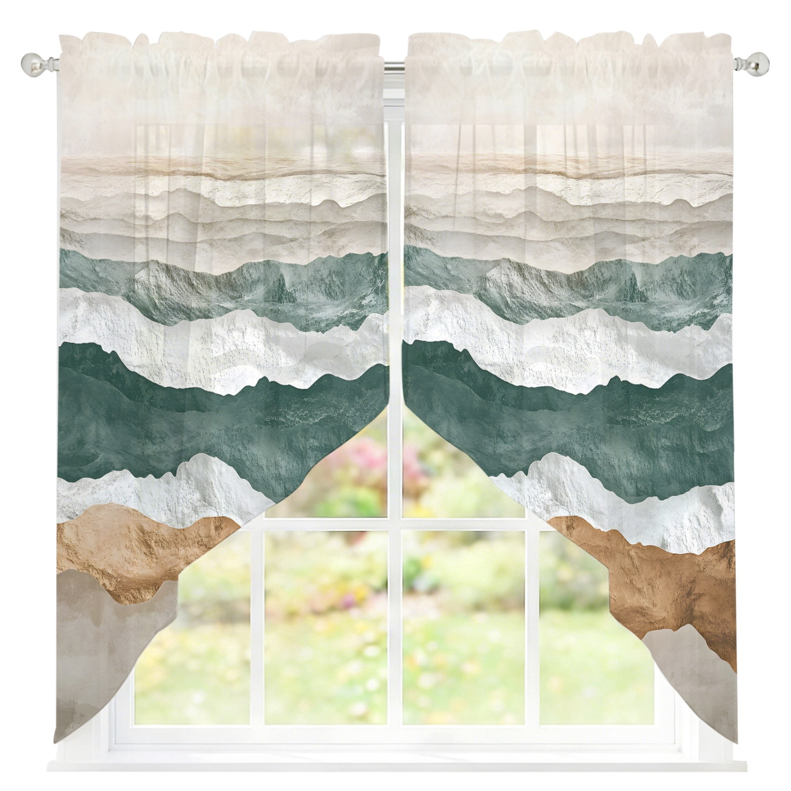 Abstract Wave Sheer Curtains Swag Valances for Windows Lines Green ...