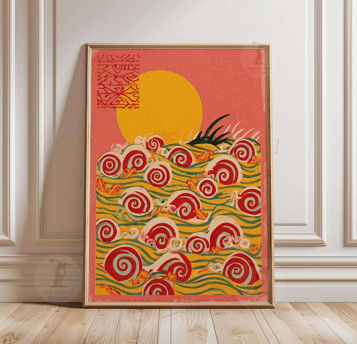 Abstract Wave Spiral Ocean Art Sunset Sea Design Japanese Style Decor ...