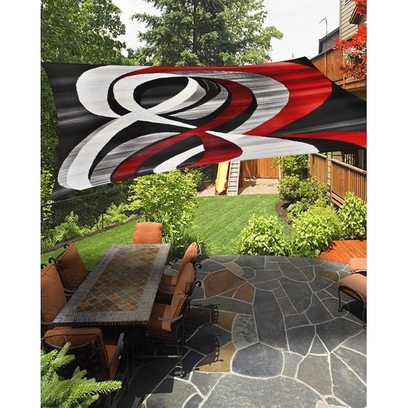 Abstract Wave Sun Shade Sail 6.5'X10' Red Black White Line UV Block ...