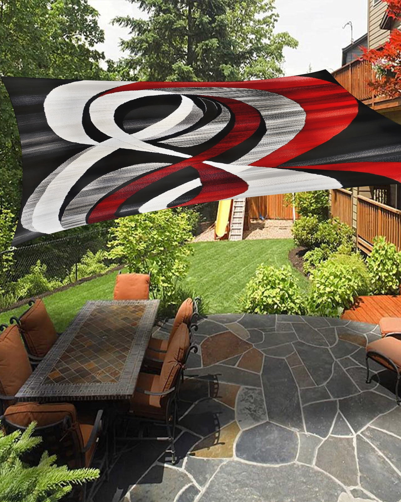 Abstract Wave Sun Shade Sail 8'X10' Red Black White Line UV Block ...