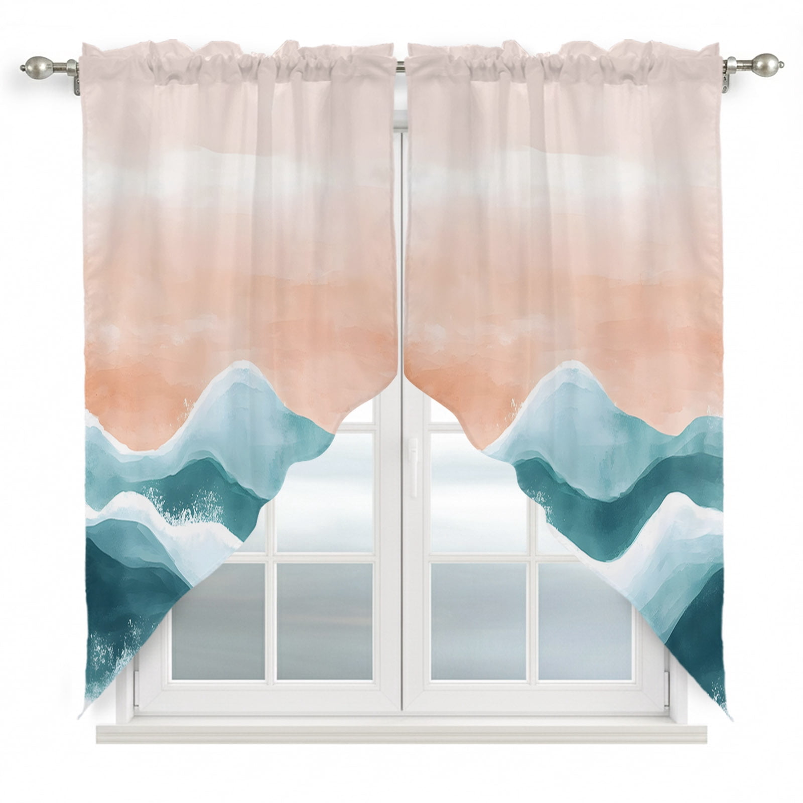 Abstract Wave Swag Curtain Valance for Window 2 Panels Teal Orange ...