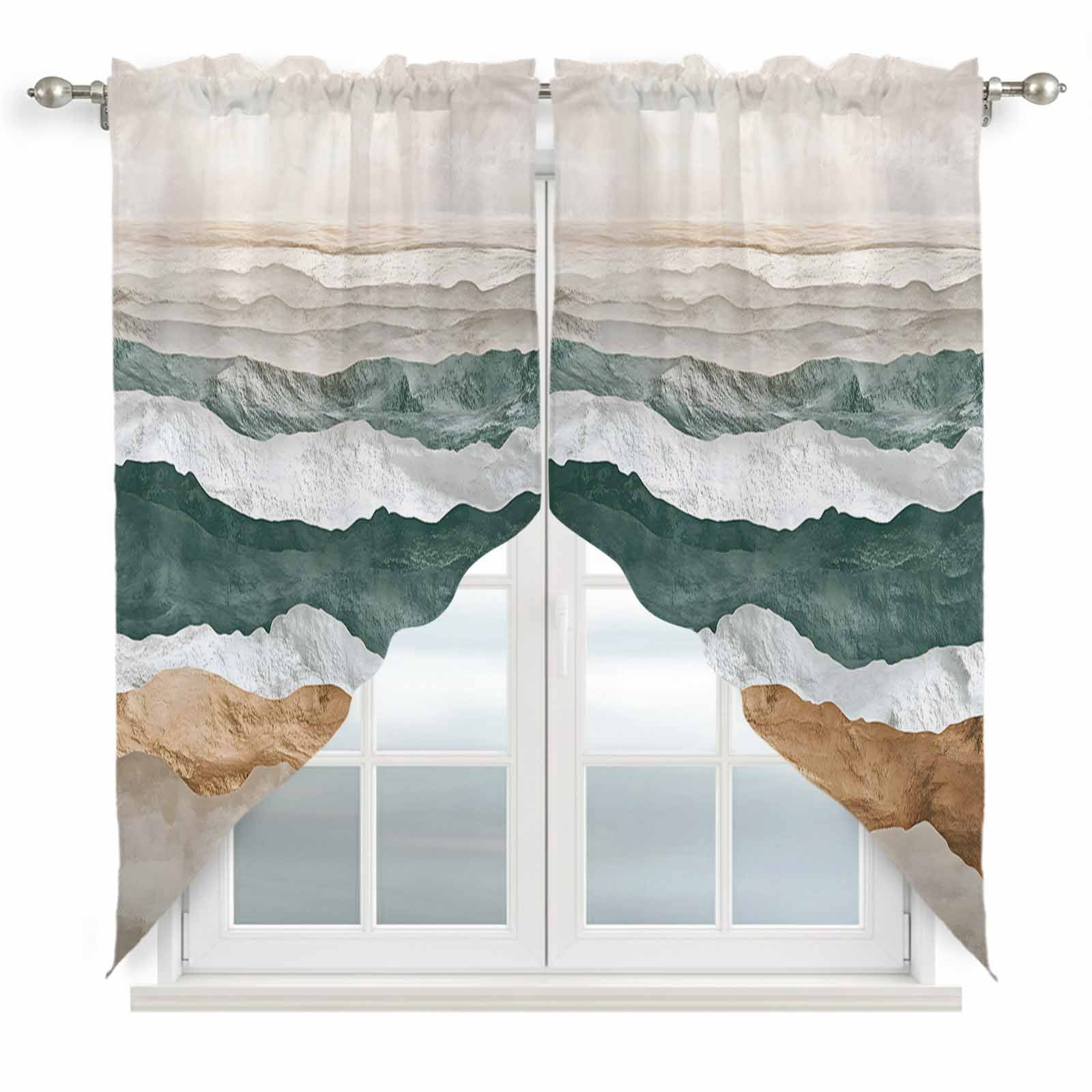 Abstract Wave Swag Valances for Windows 36 inches Long, Lines Green ...