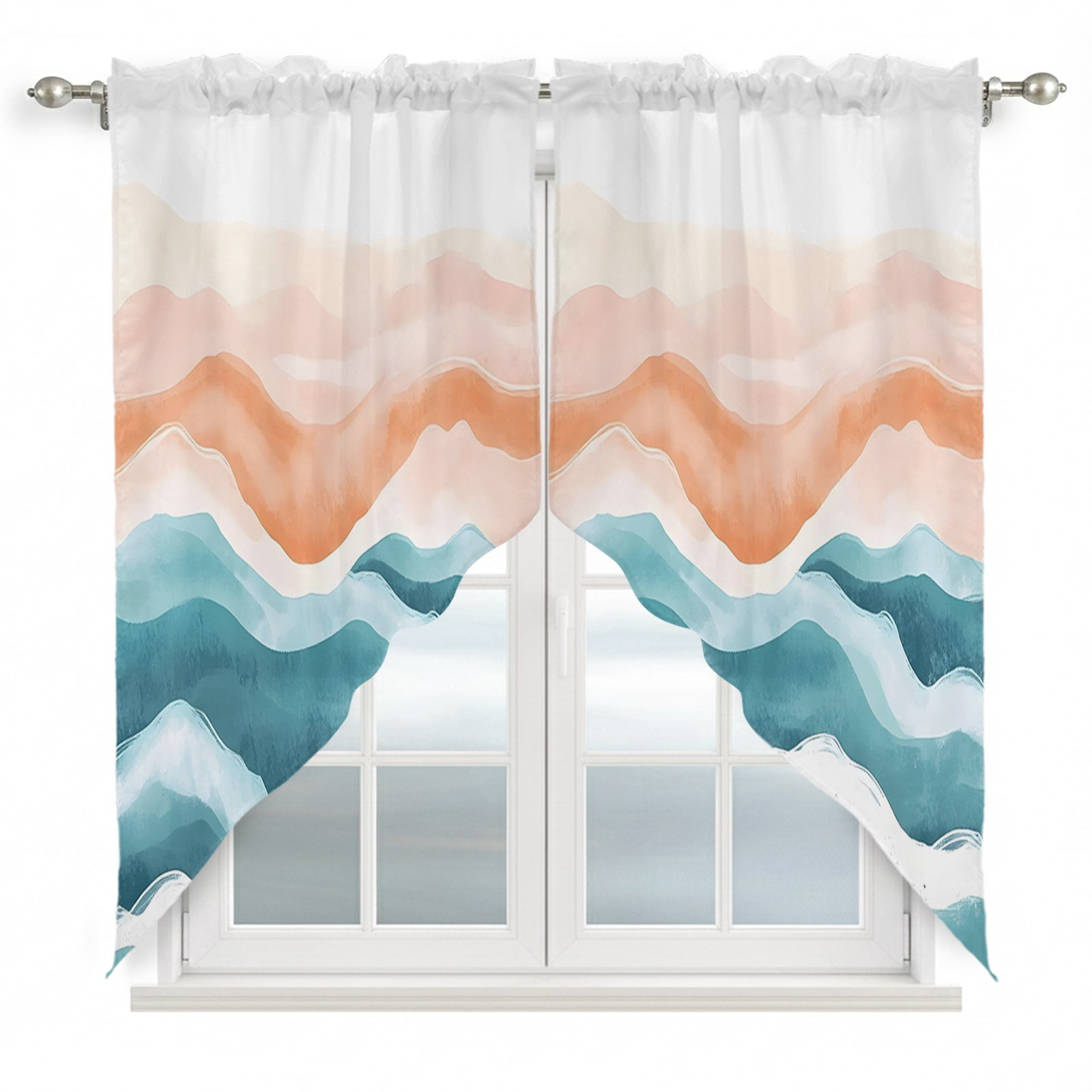 Abstract Wave Swag Valances for Windows 45 inches Long, Watercolor Blue ...