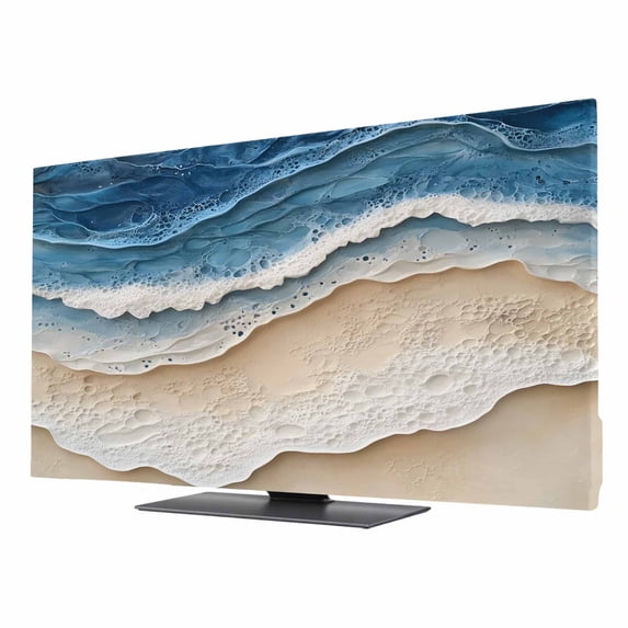 Abstract Wave TV Dust Cover 65 Inch, Texture Blue Beige Gradient Brach ...