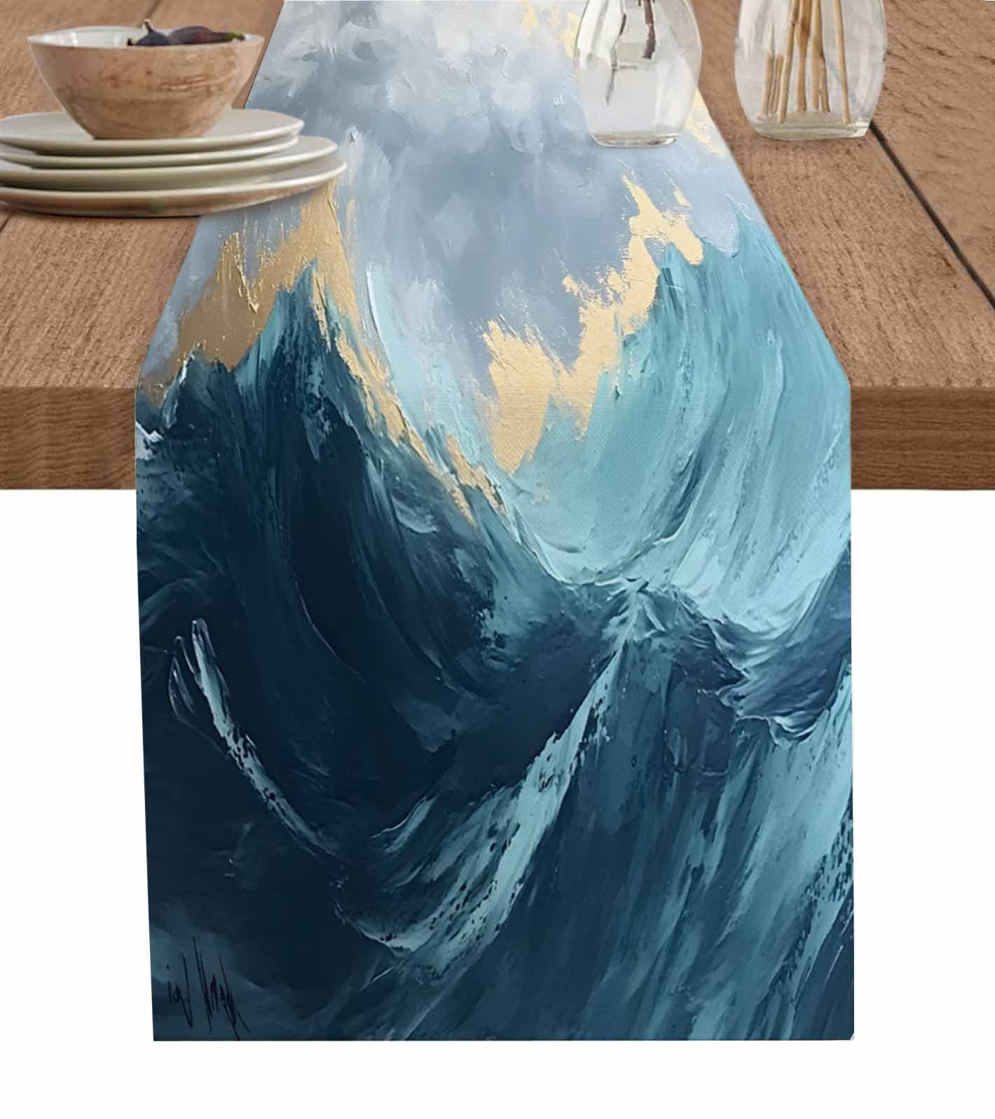 Abstract Wave Table Runner-Cotton Linen- 48 Inch Holiday Dresser ...