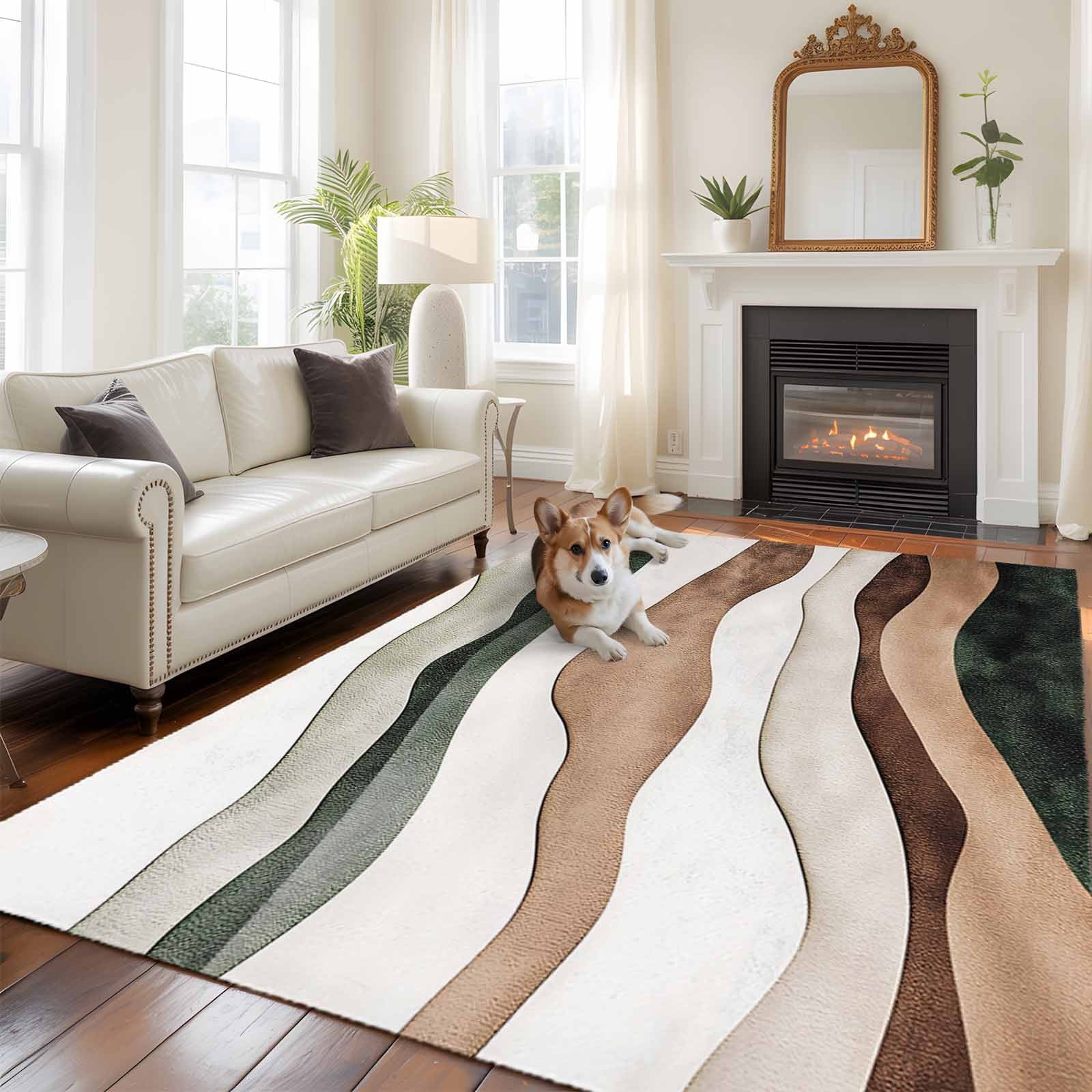 Abstract Wave Texture Area Rugs 5x7 ft Vintage Brown Turquoise Bump ...