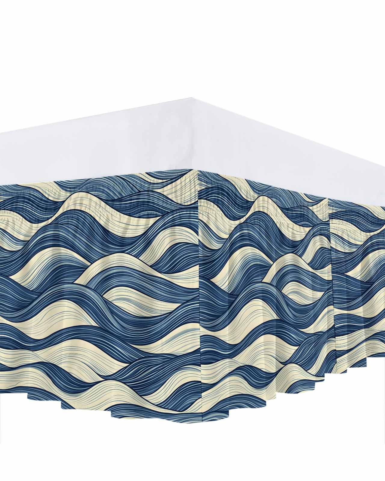 Abstract Wave Texture Bed Skirt King Size 18 Inch Drop, Blue Beige ...