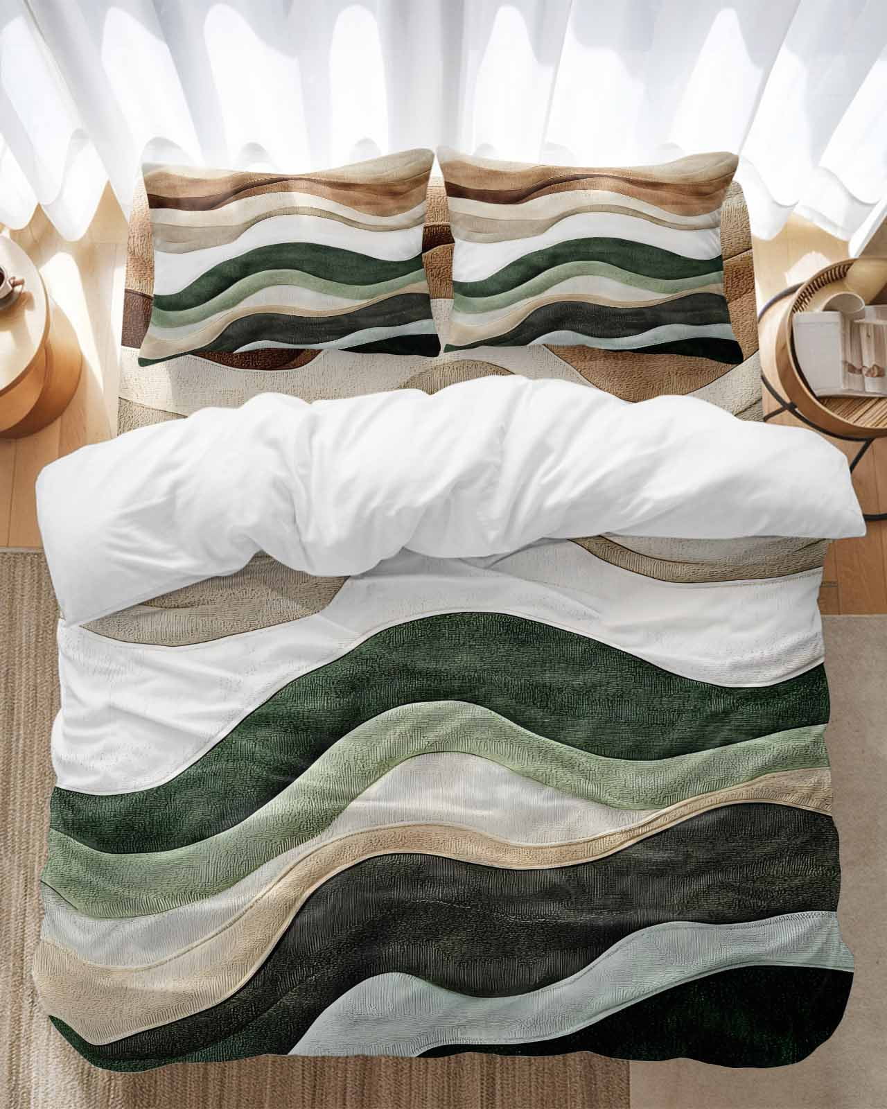 Abstract Wave Texture Bedding Duvet Cover Set King Size 4 Pieces Retro ...
