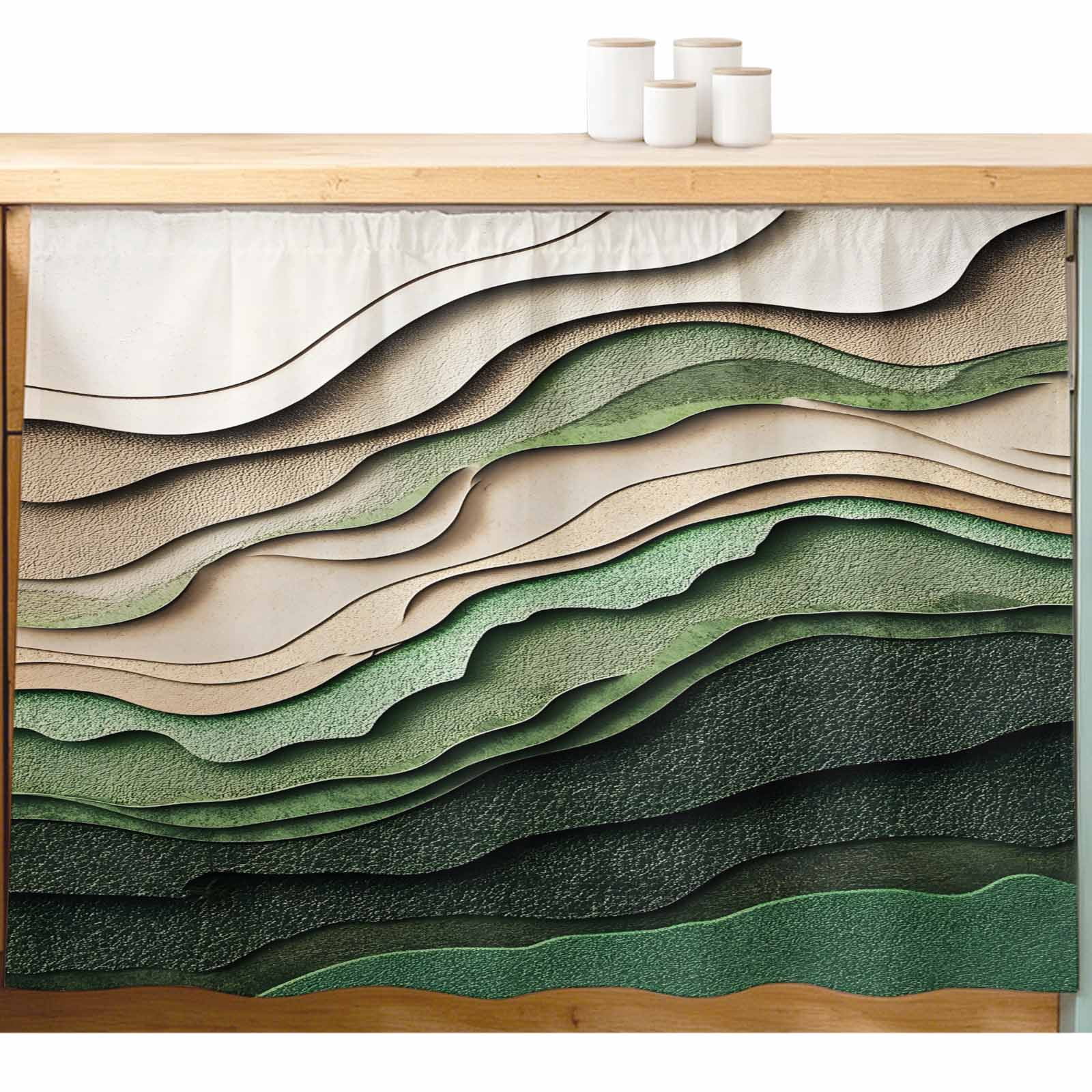 Abstract Wave Texture Cabinet Curtains Retro Watercolor Bump Sink Skirt ...