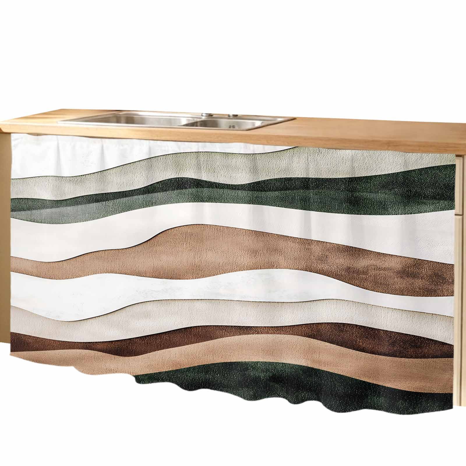 Abstract Wave Texture Cabinet Curtains Vintage Brown Turquoise Bump ...